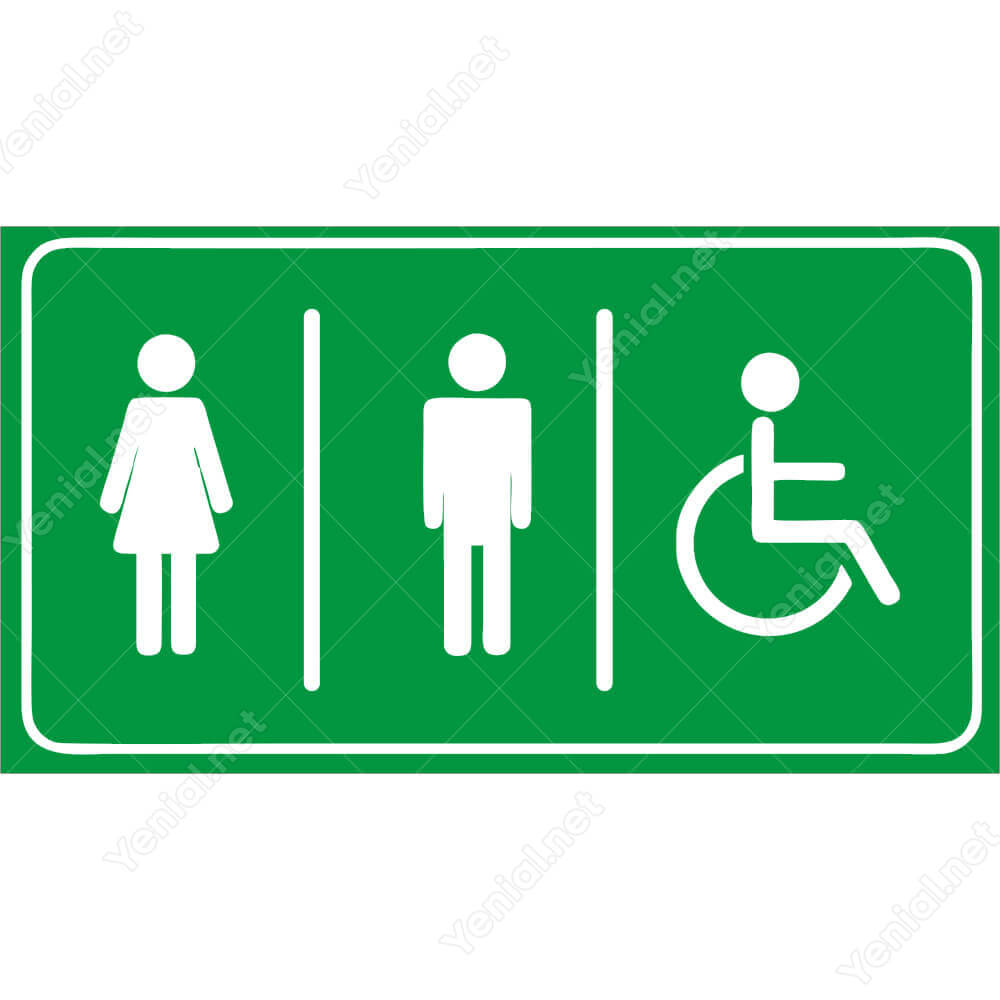 Bay Bayan Ve Engelli Wc Yeşil Şekilli Yönlendirme Levhası